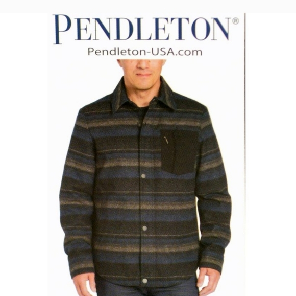 Pendleton | Jackets & Coats | Pendleton Dark Gray Blue Striped Wool Shirt Jacket Coat Shacket ...